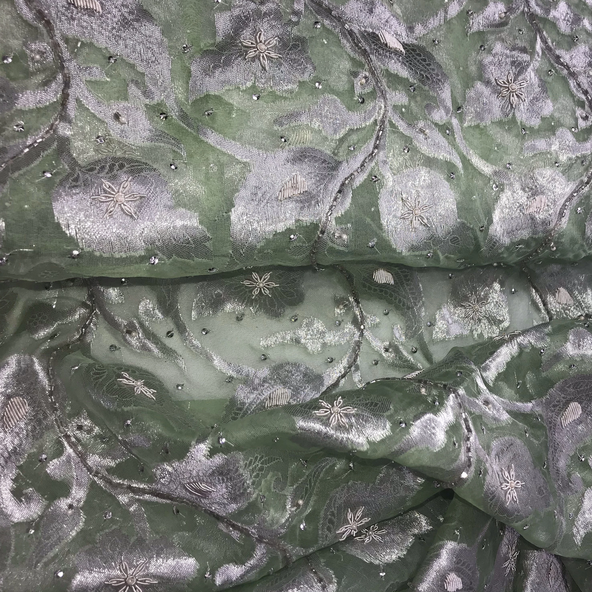 Silver Floral Pattern Silk Organza Embroidery – Butterfly Fabrics NYC